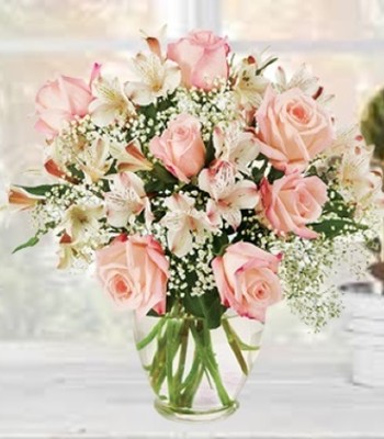 Paradise Island - Pink Roses and Peruvian Lilies
