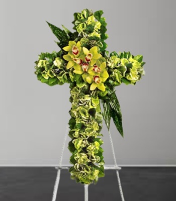 Faithful Wishes - Standing Cross Funeral Spray Wreath