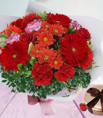 Mix Flower Bouquet - Rose, Carnation, Gerbera Daisy & Chr...