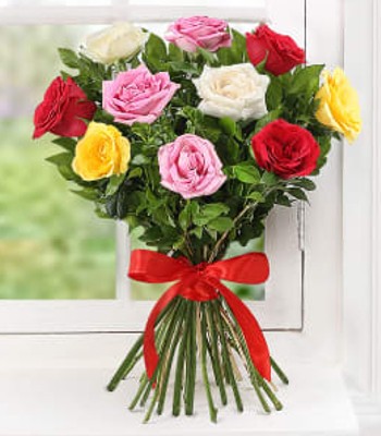 Mixed Color Rose Bouquet - 1 Dozen