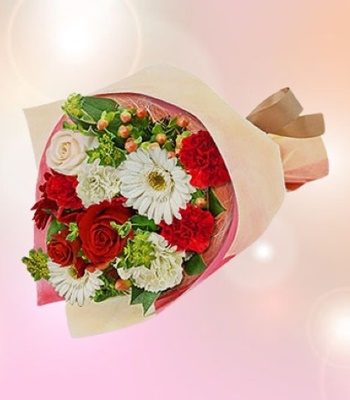 Mix Flower Bouquet - Rose, Gerbera & Carnation Hand-Tied...